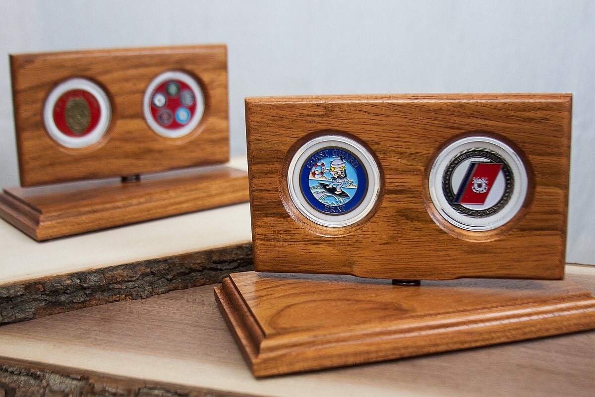 Challenge Coin 2-Coin Rotating Display Natural Jatoba Wood
