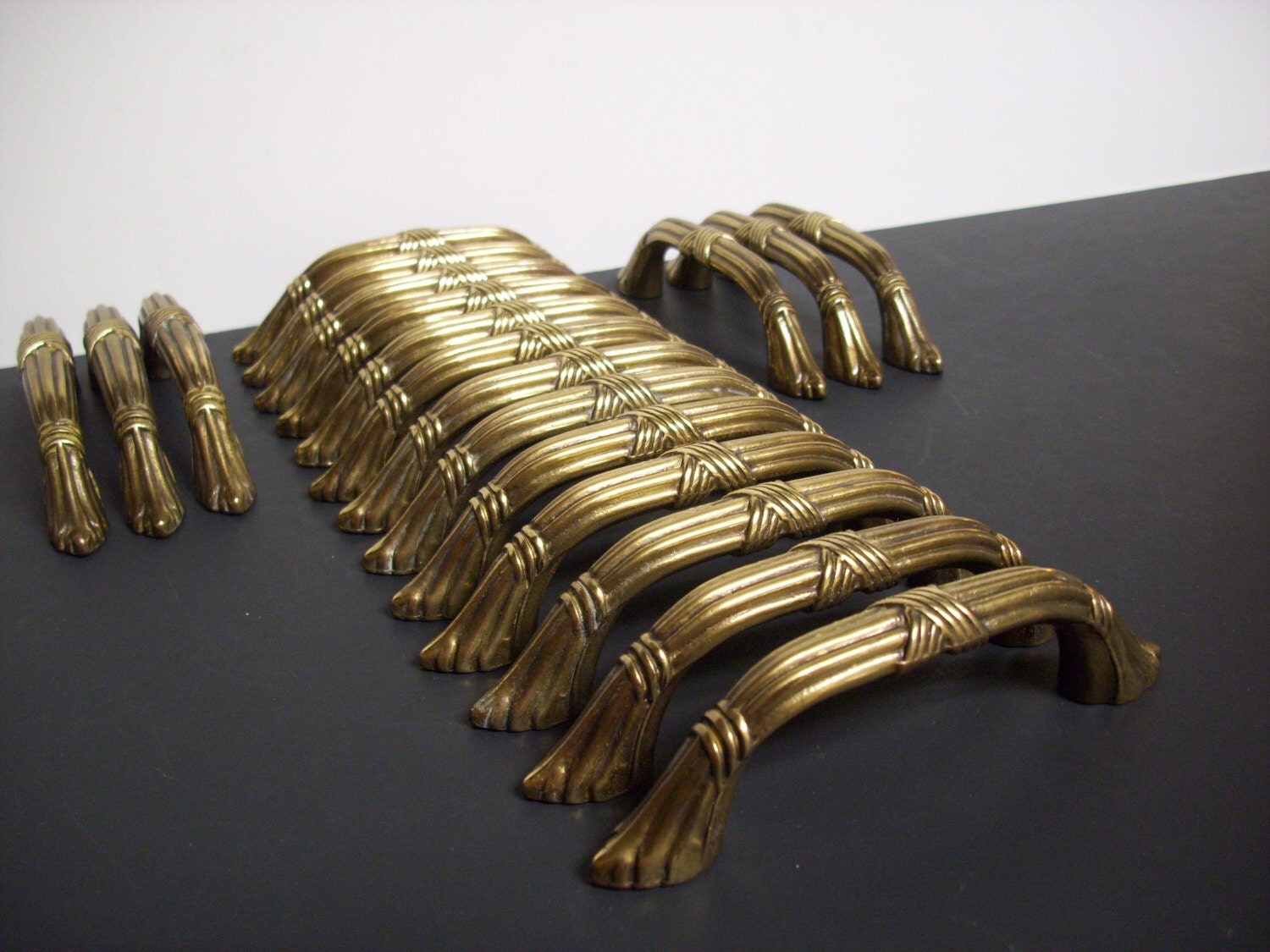 Vintage Heavy Brass Wrapped Bamboo Style Cabinet Furniture Handles ...