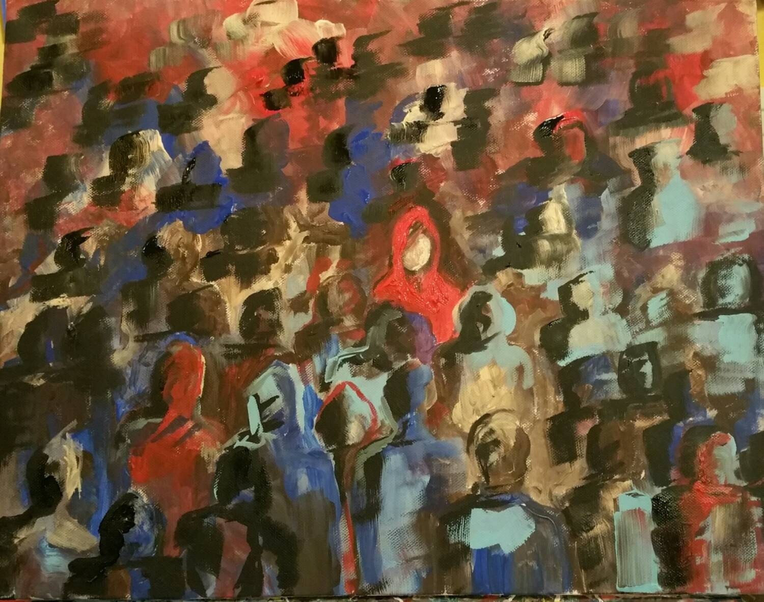 Original Acrylic Painting 18 x 14 Alone in a Crowd