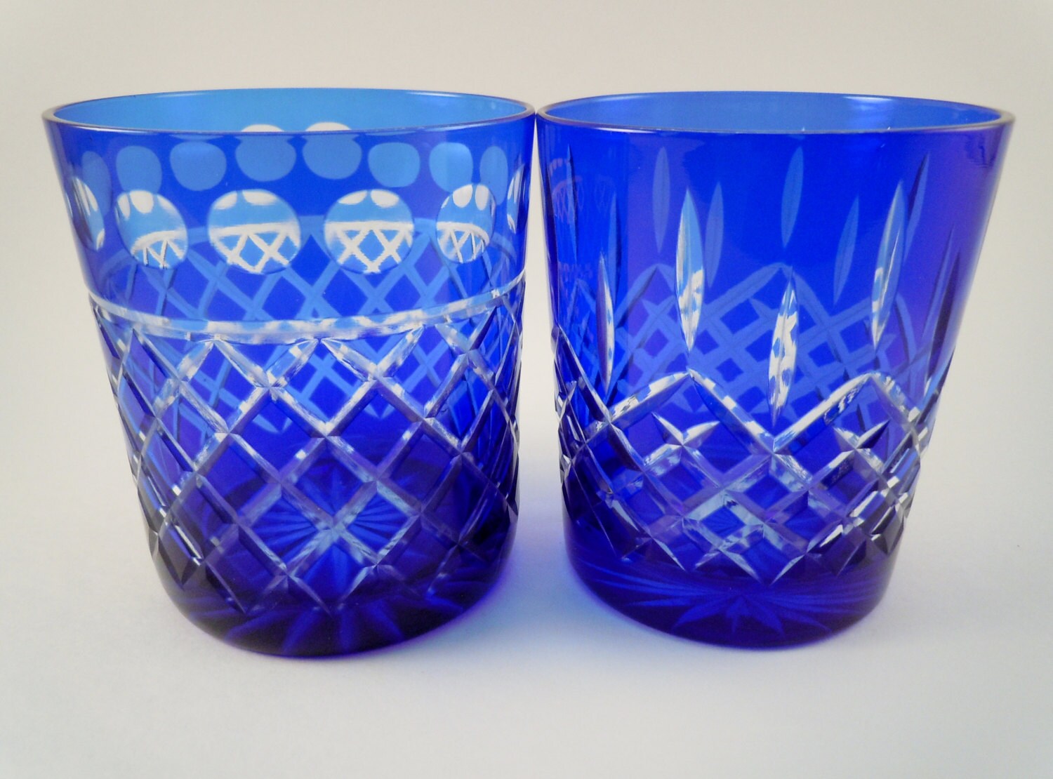 Bohemian Cut Glass Cobalt blue cut to clear small tumblers 4″ Tall ...