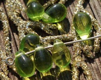 Clear Olive Green Czech Glass Teardrop by CzechBeadsExclusive