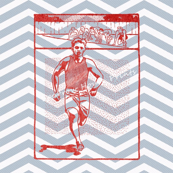 Track Art Antique Print Running Runner Wall Art Vintage Print Red Paper ...