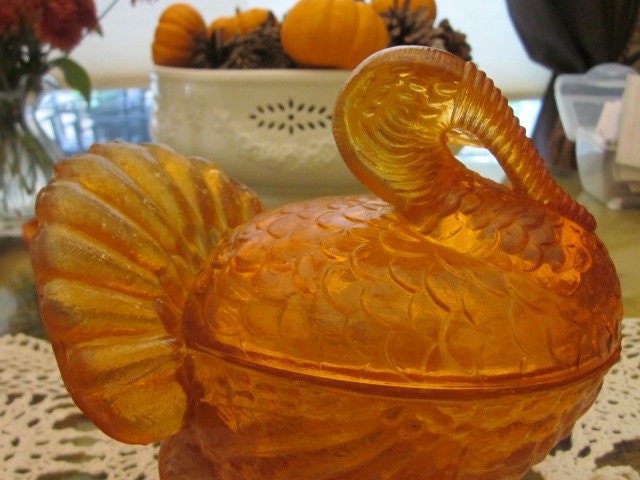 Thanksgiving Glass Covered Turkey Candy Dish or Serving Piece Wonderful ...