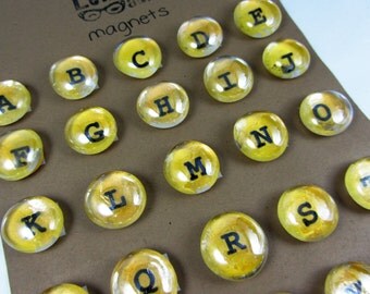 30pc Glass Alphabet Magnets, A to Z + additional characters, made in Canada