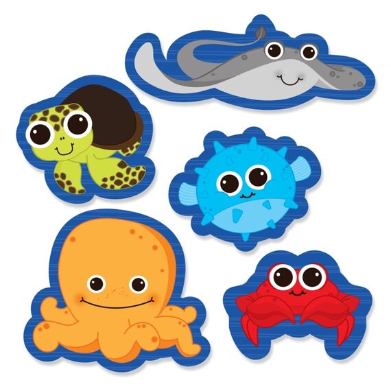 24 pc. Small Under The Sea Critters Shaped Paper Cut Outs - Baby Shower ...