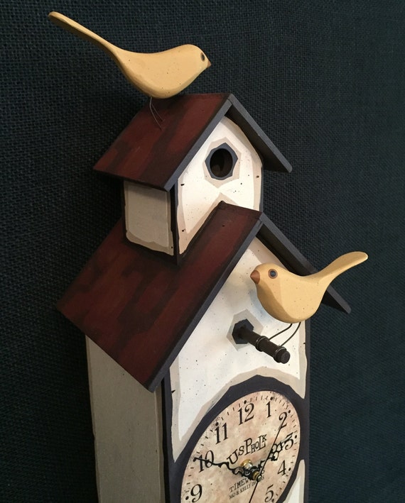 Bird House Clock-Carved Birds