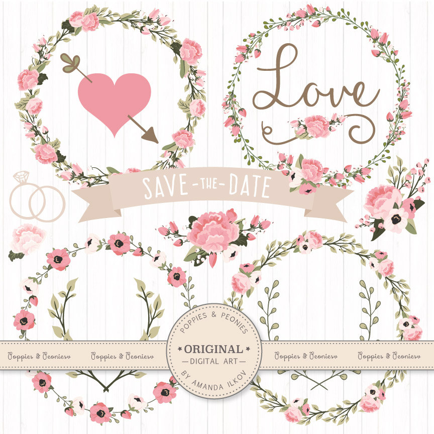 Premium Wedding Floral Clipart & Vectors Soft Pink Wedding