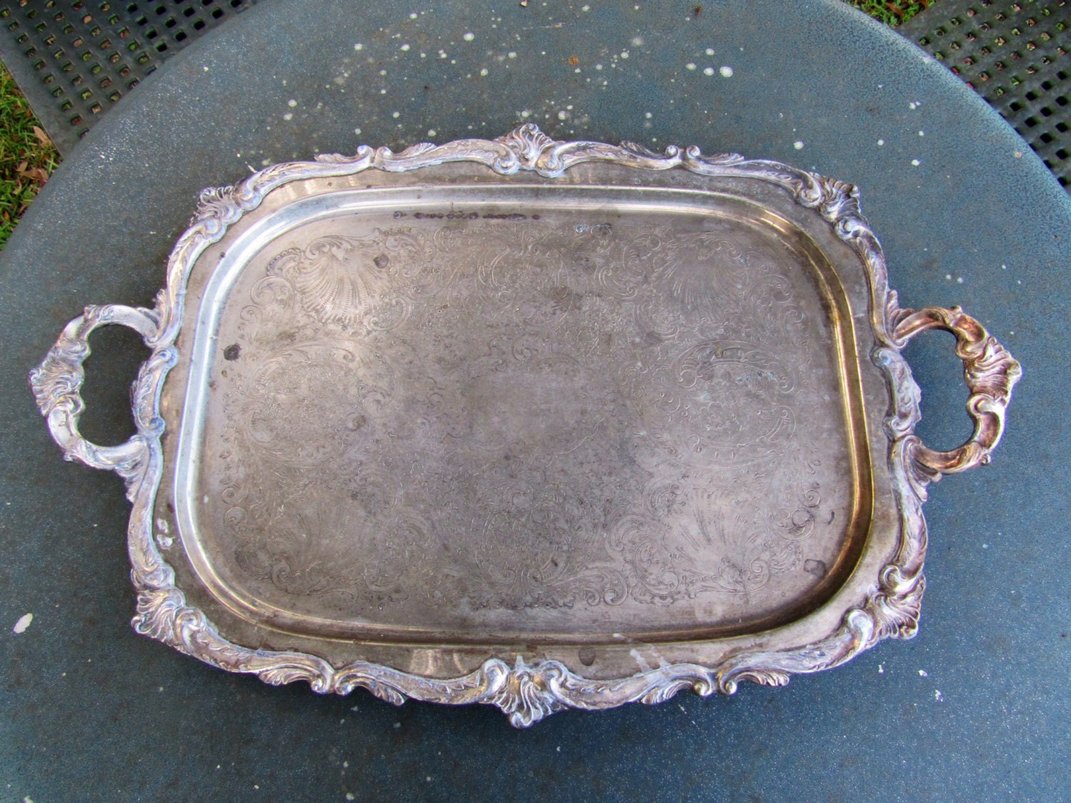 Large Heavy and Ornate Silver Plated Serving Tray / Wedding ...