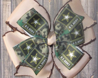 Items similar to Army Strong Hair Bow - Army Monogram Bow - Girls Army ...