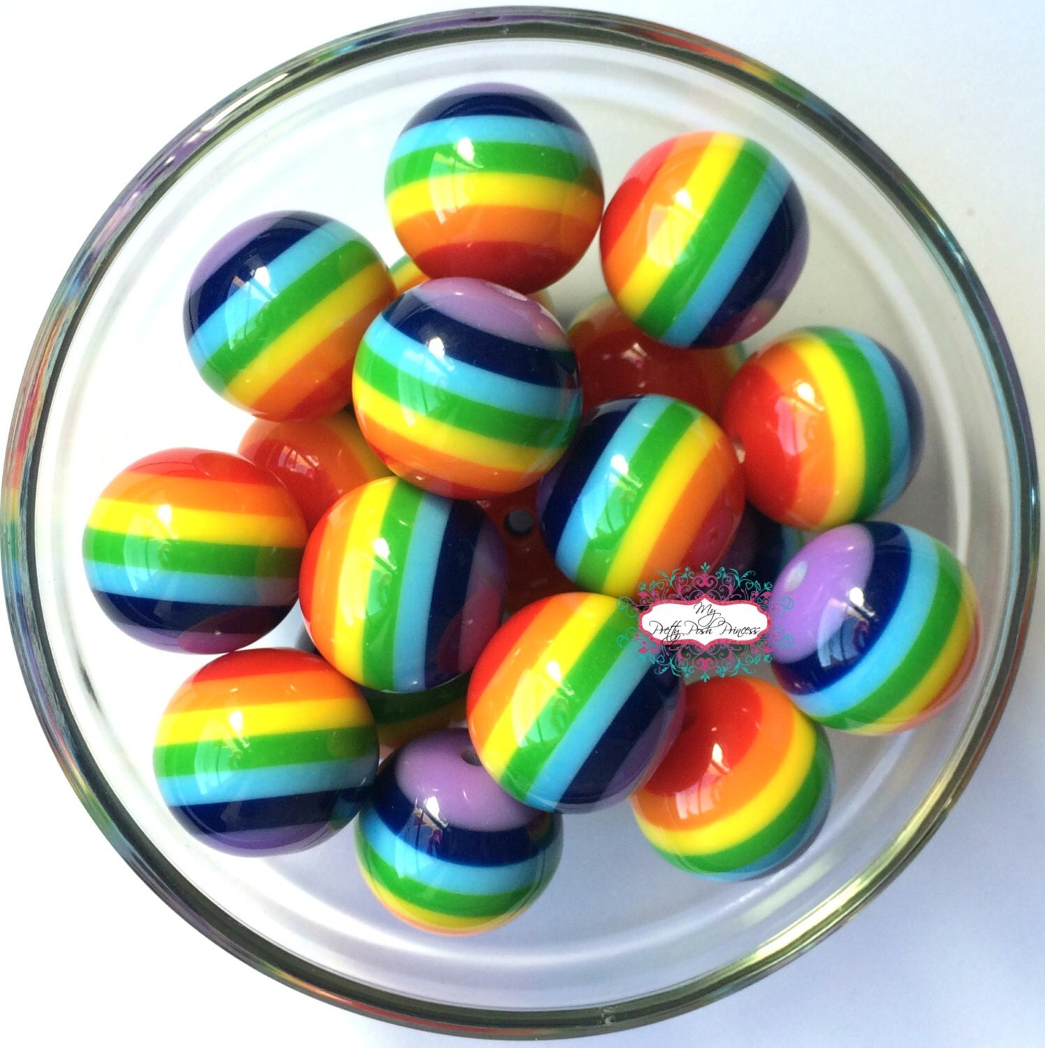 20mm Rainbow classic rainbow Striped Chunky Bubble Gum Beads