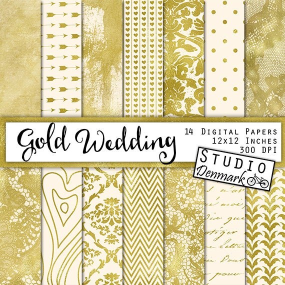 Gold Wedding Digital Paper – Elegant Gold Lace / Damask / Paint ...