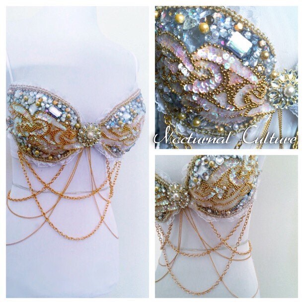 Made to order Gold/White Rave Bra Premade 36 C by NocturnalCulture