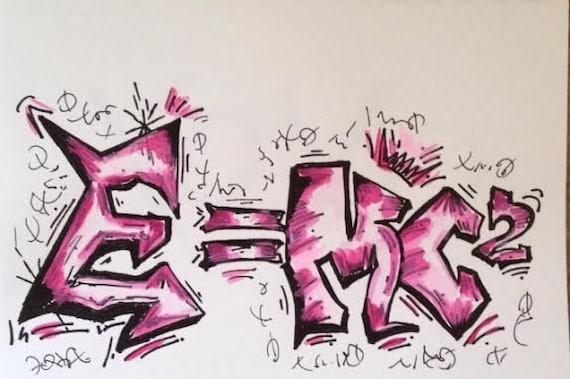 Items similar to E=MC2 Watercolor Graffiti Art Print 8x10 on Etsy