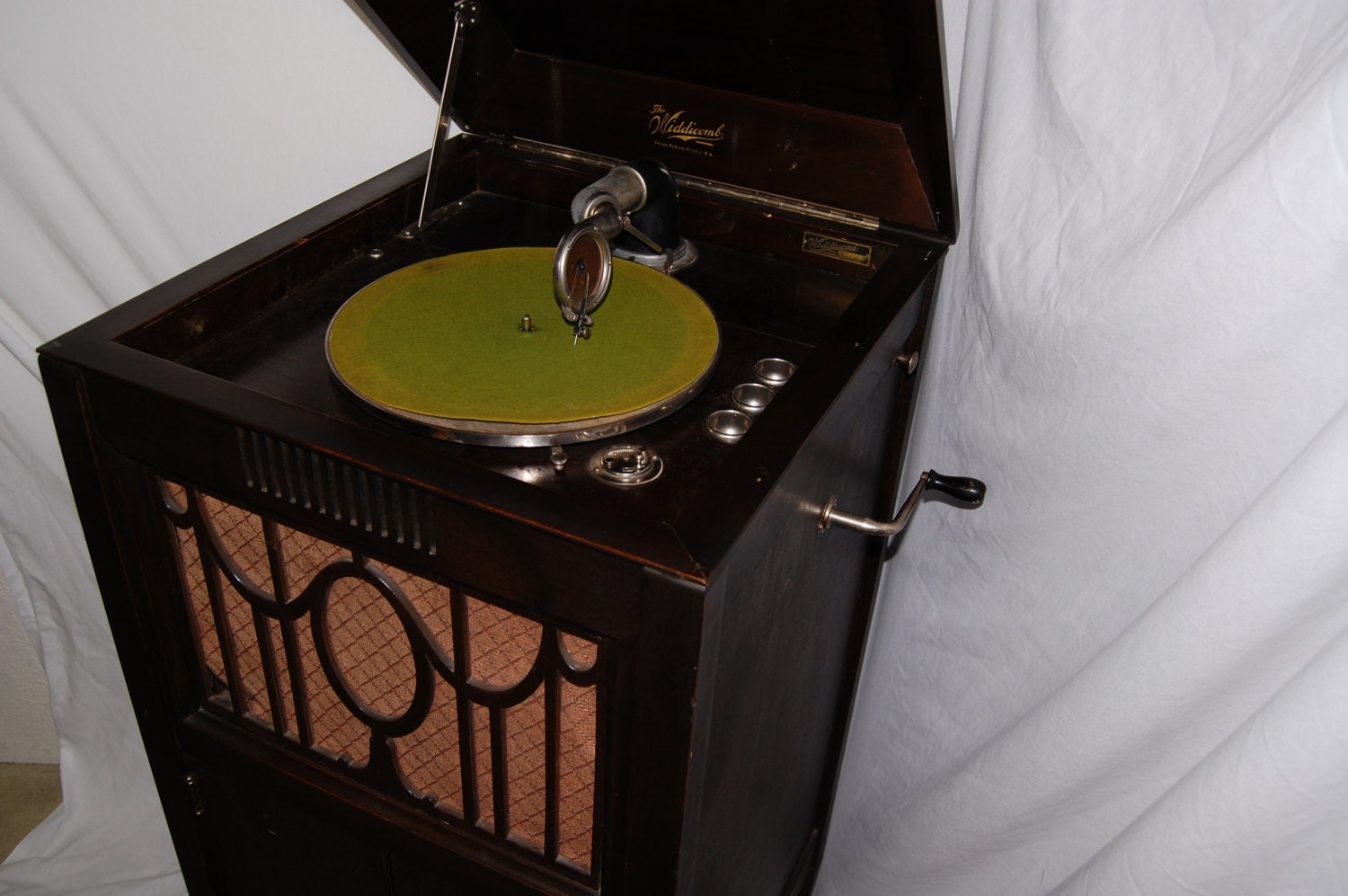 Antique Widdicomb Phonograph black walnut upright crank 78 rpm Record ...