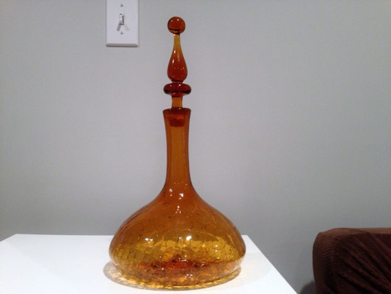 Blenko Glass Decanter 6516 in Honey Crackle Glass Designed by
