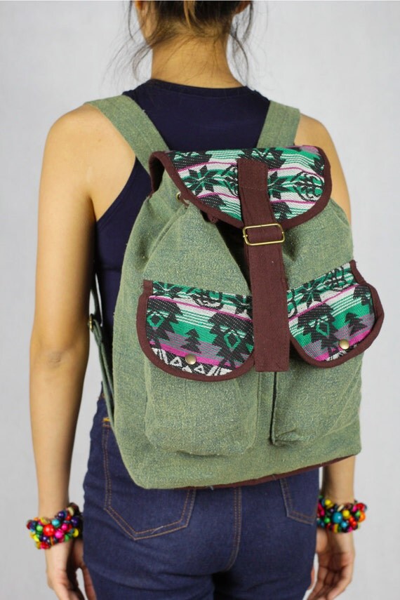 Green ikat abstract tribal native design backpack /Ethnic