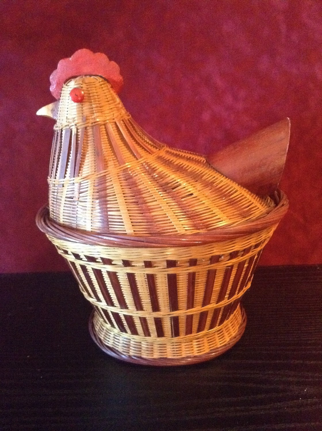 Vintage Rooster Shaped Basket With Lid. Rustic Home Decor , Bread ...