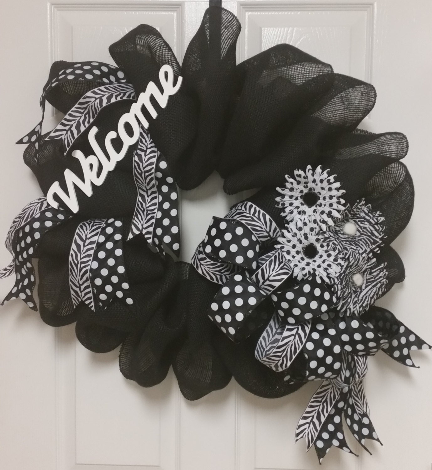 Zebra Print and Polka Dots Black Burlap by TriciasTreasures11