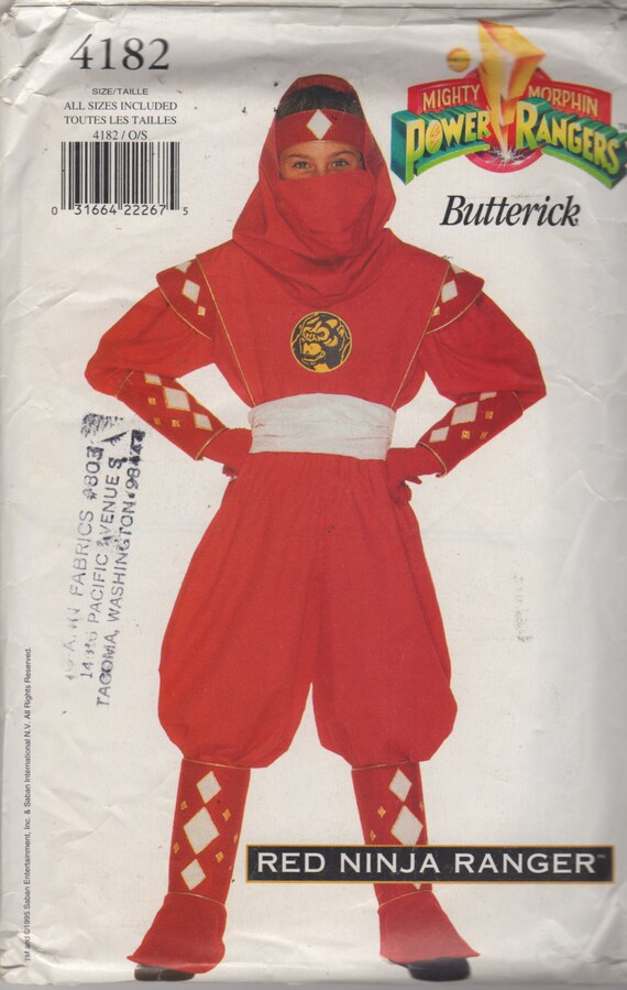 Butterick 4182 Boys Girls Teen Red Ninja POWER RANGER Costume