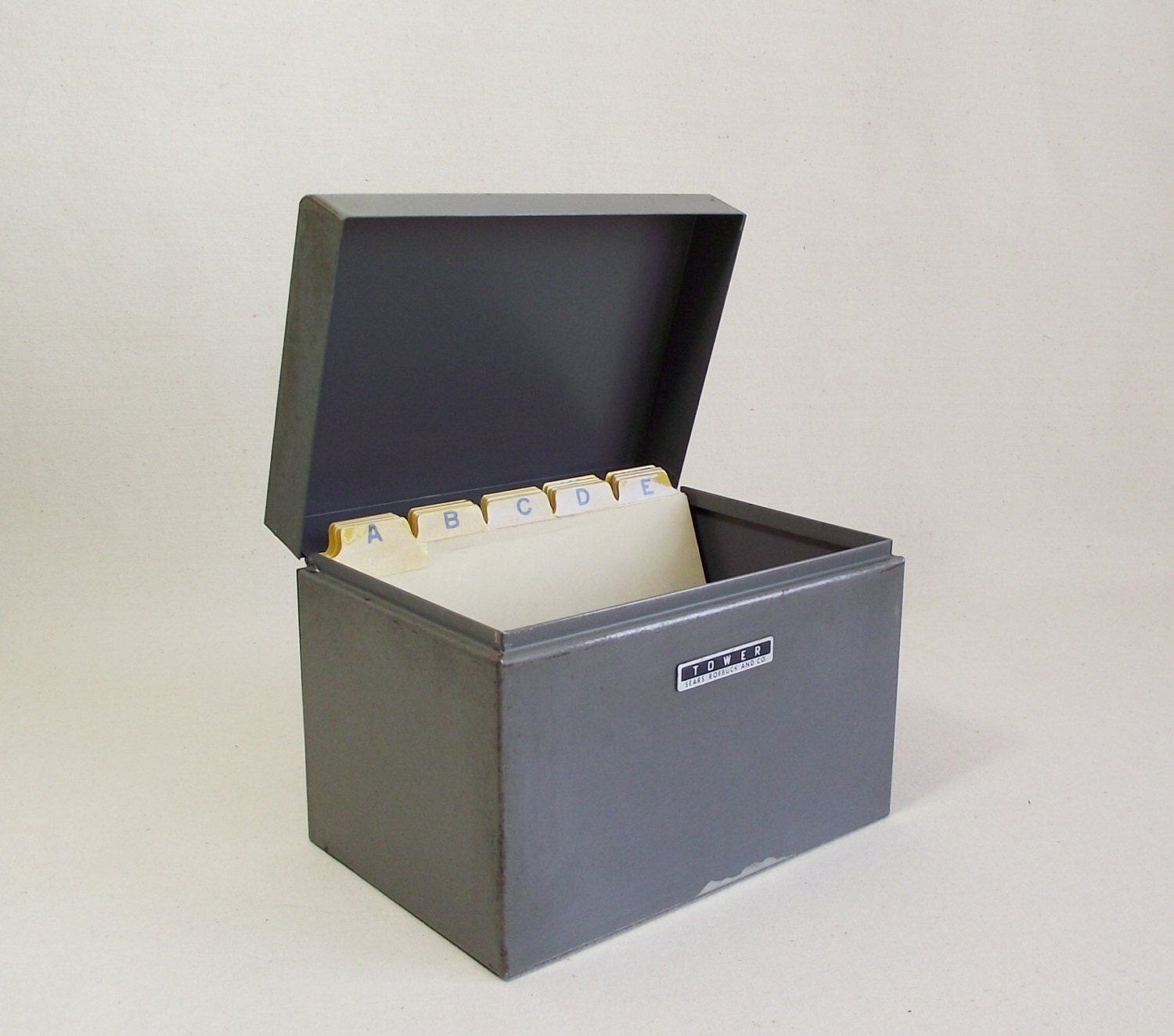 Vintage Sears Tower Gray Recipe Metal Industrial Card File Box w Cards ...