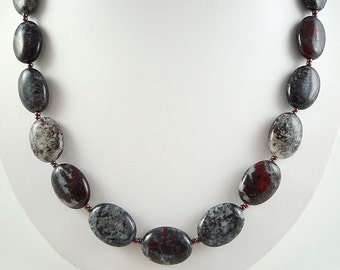 Bloodstone Necklace Gemstone Necklace Dark Red Gray Gemstone Necklace ...