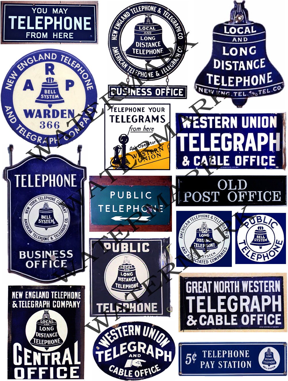 Vintage Phone Signs INSTANT DOWNLOAD Telegram Sign Art Pay