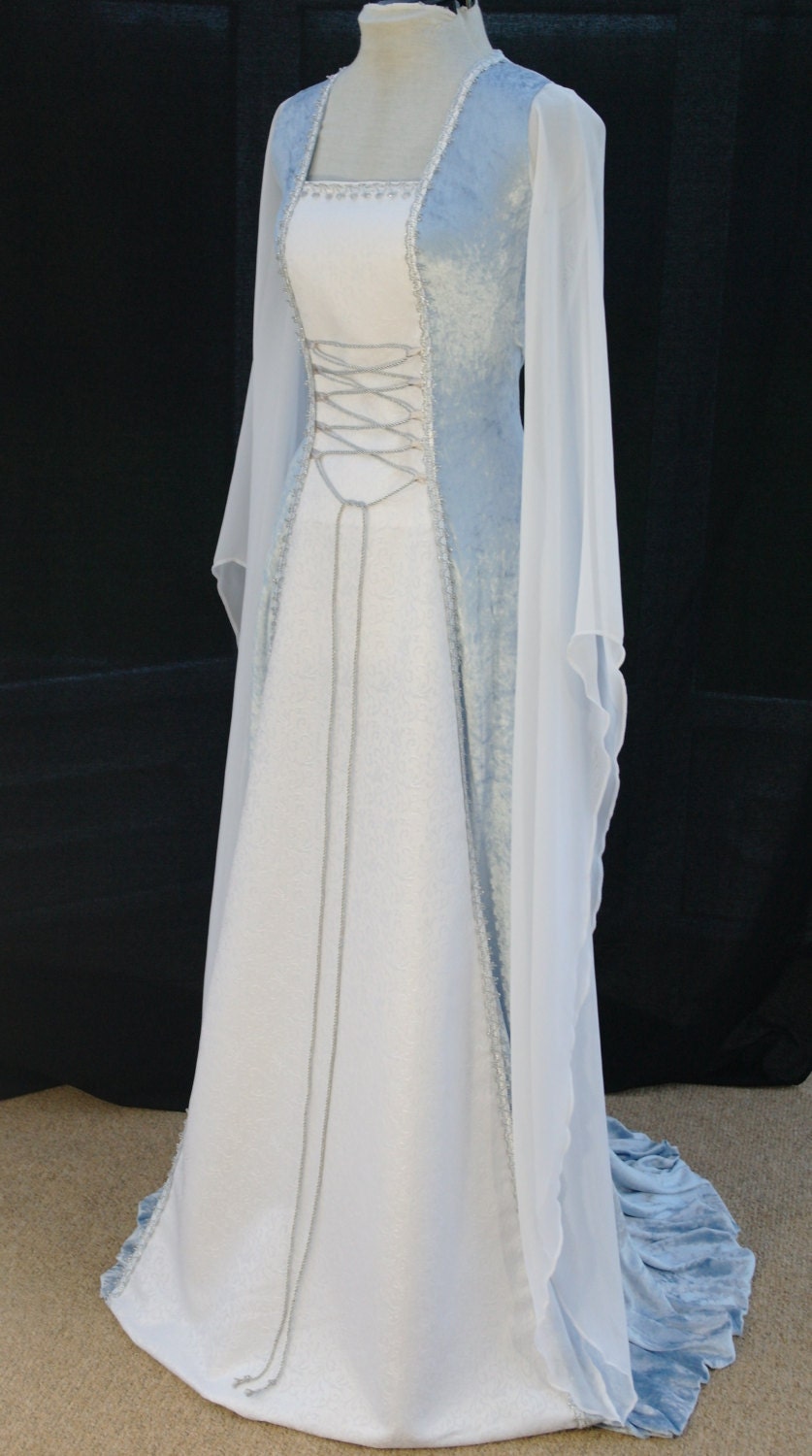 Ice blue medieval dress elven dress handfasting by camelotcostumes