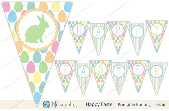 Easter printable Bunting pastel bunny and eggs Happy Easter