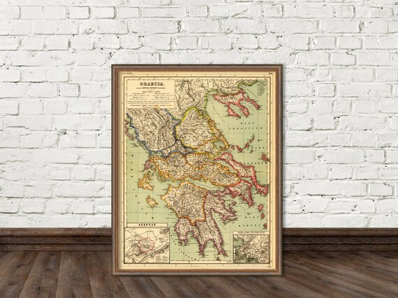 Map of Greece Historic map of Greece Old map fine print