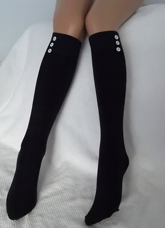 Black Socks, button socks, winter socks, women socks, fashion ...