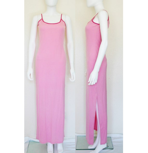 90s Pink Slip Dress Maxi Side Slit Dress