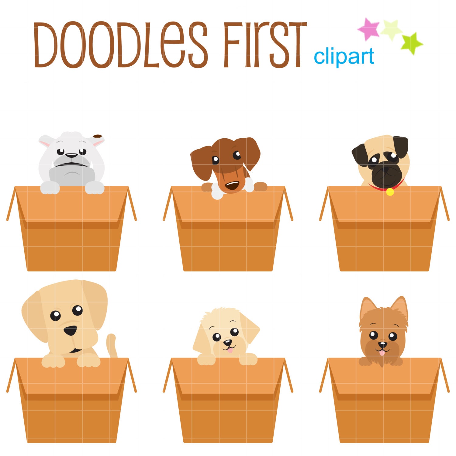 Dogs In Boxes Clip Art for Scrapbooking Card Making Cupcake