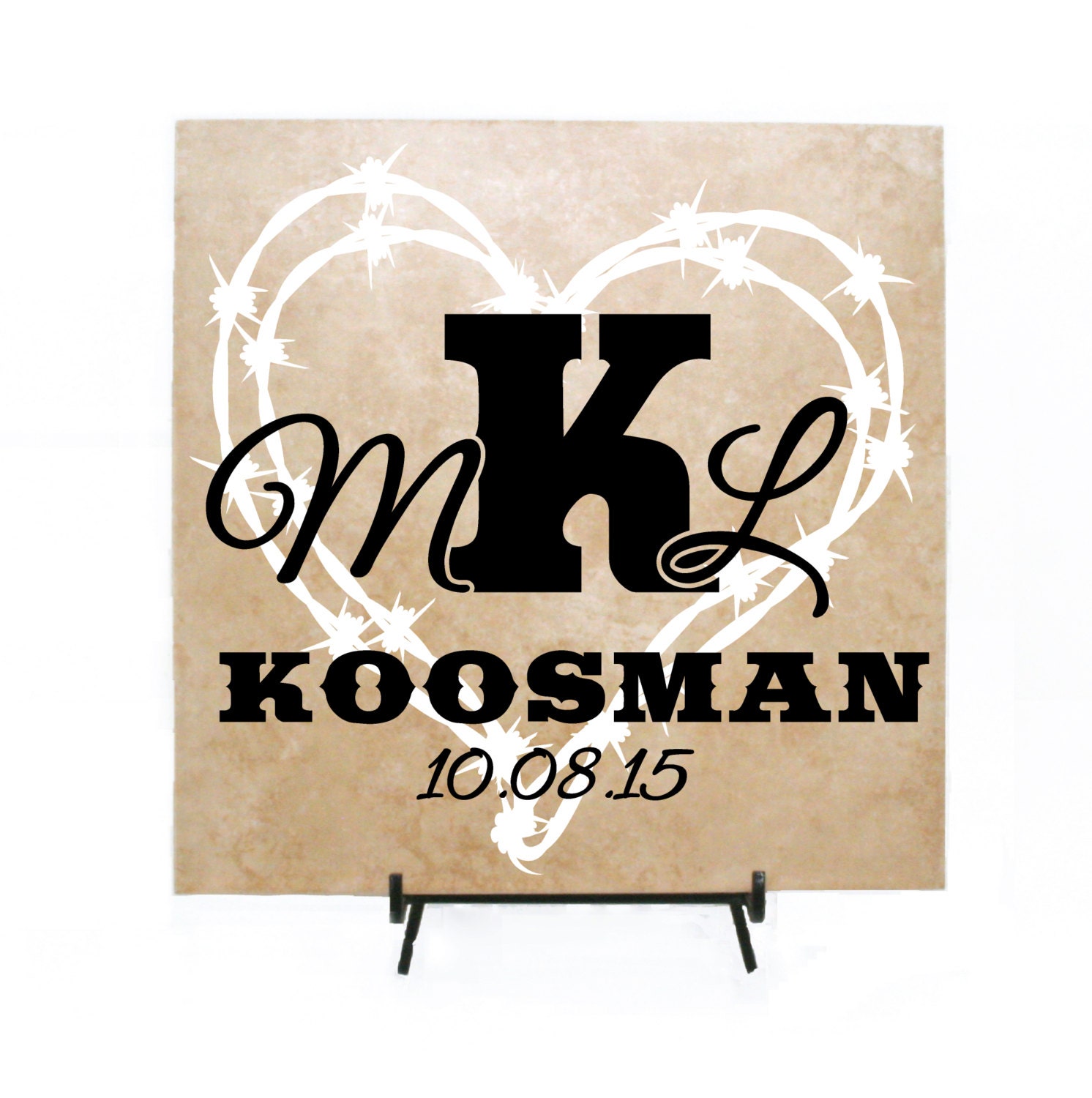 Western Style Wedding Monogram Sign Tile Wedding Sign Gift