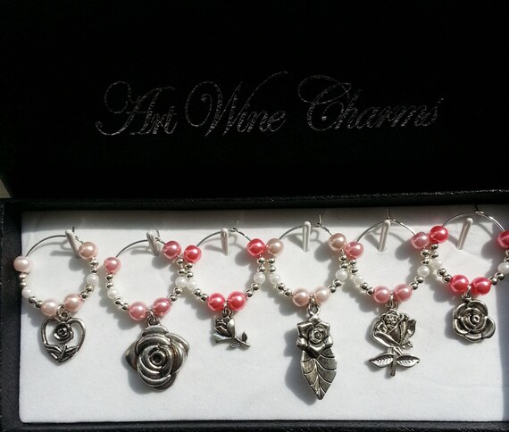 6 Rose themed Wine Charms Mother's Day Gift by PickinsGalore