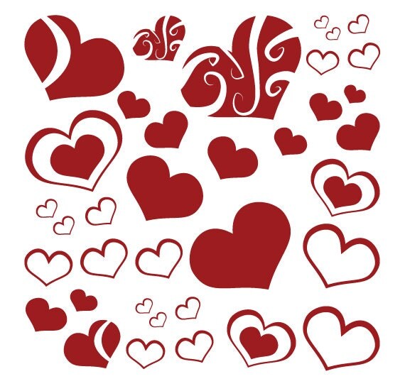 Heart Variety 37 individual hearts Removable Wall Vinyl