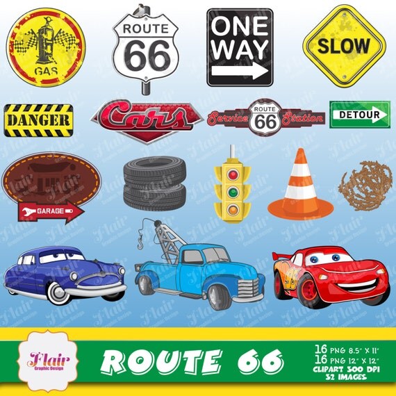 ROUTE 66 Digital Clipart Cars Birthday Lightning McQueen
