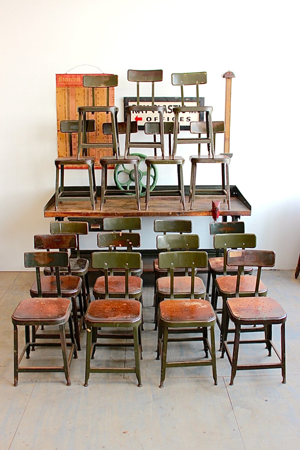 Vintage Industrial Lyon Stool/ Chair w/ Green Steel. – 40 Available ...