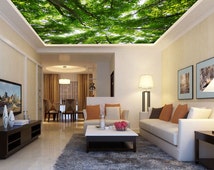 Ceiling MURAL, Green Treetop Ceiling STICKER, Green Forest Ceiling ...