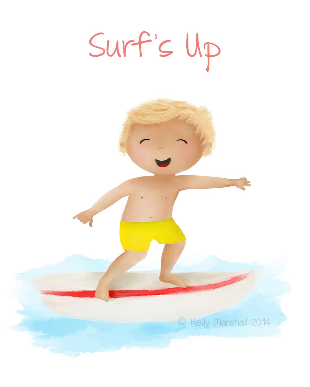 Surfs Up Surf Board Wall Art Child on Beach by SweetCheeksImages