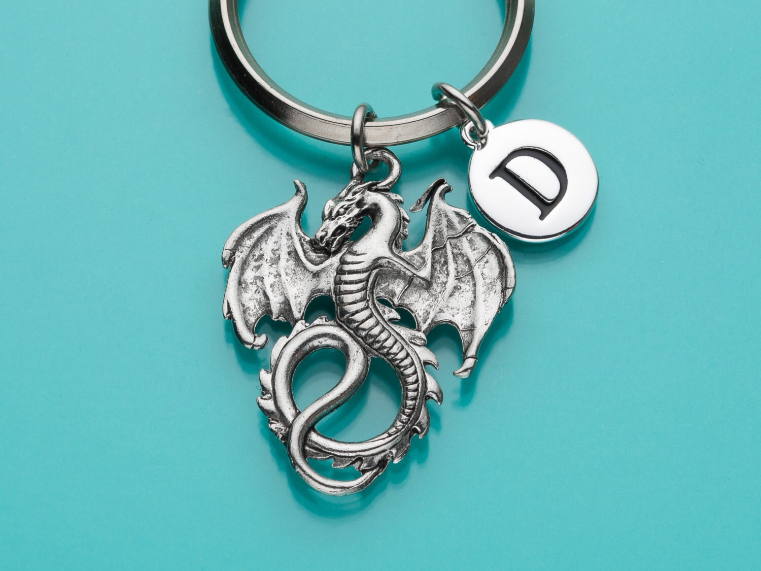 Dragon Keychain Dragon Key Ring Initial Keychain