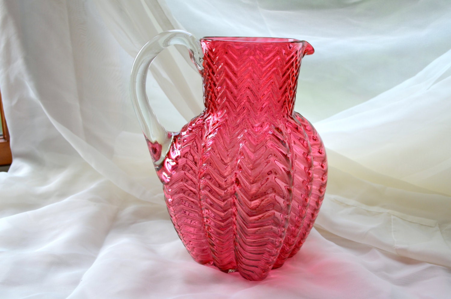 Phoenix Pitcher / Cranberry Glass Pitcher / Herringbone