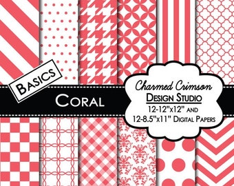 coral digital paper, orange digital paper, background patterns, red ...