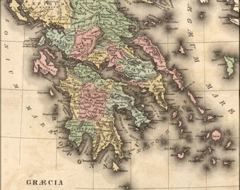 Items similar to Vintage 1960s Map GREECE Grece CLASSIC 60s Graphics ...