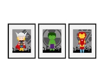 FRAMED Superhero Wall Prints, Set of 3 Framed Prints, Superhero Nursery ...