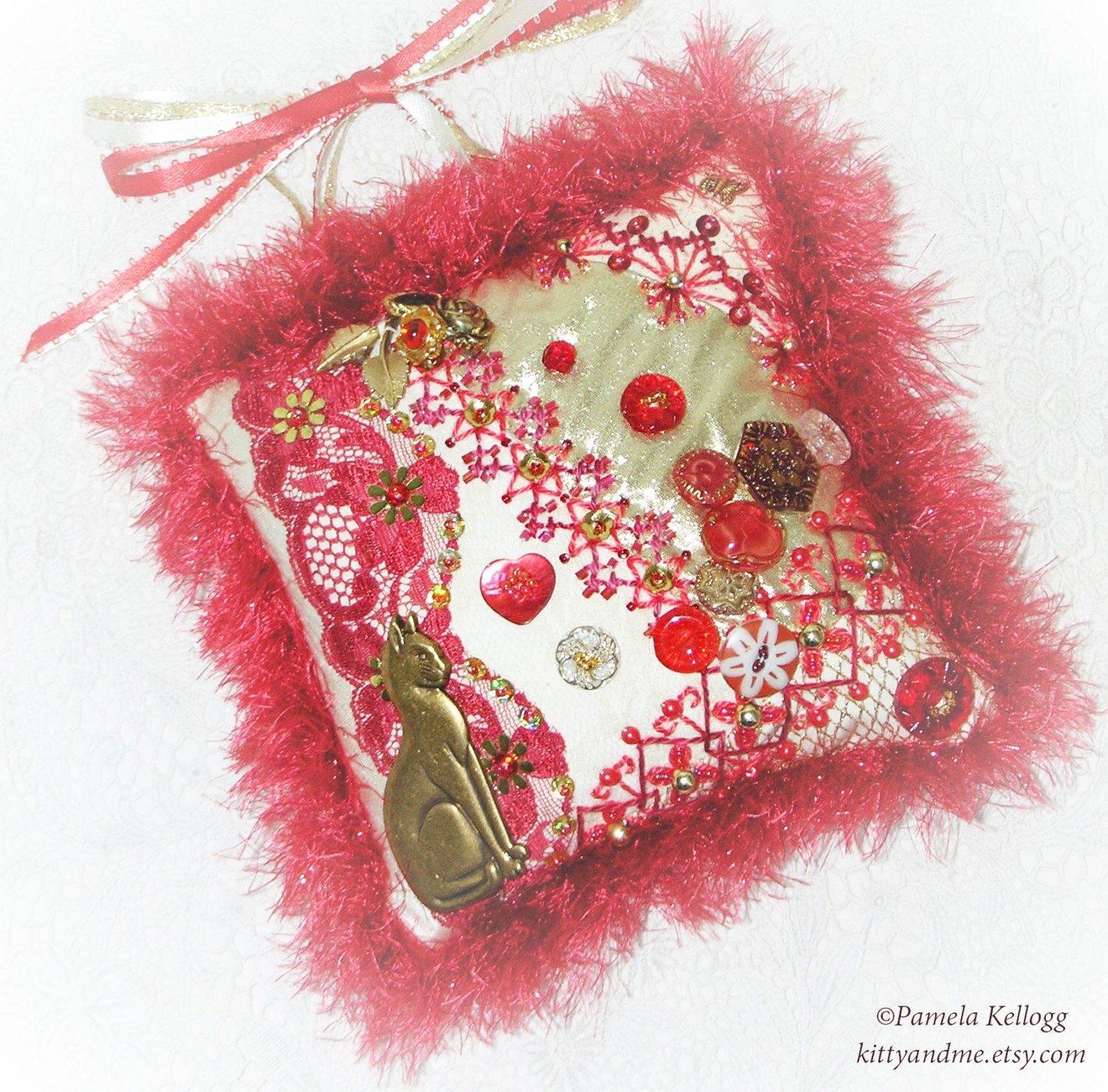 Door Hanger Crazy Quilt Red Cat Item Cat Decoration