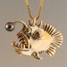 Angler Fish Gold Charm Pendant with Black Pearl Angler Fish