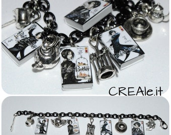 Chain bracelet with miniature books [Black Butler] and charms