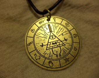 Bill Cipher Etched Brass Pendant