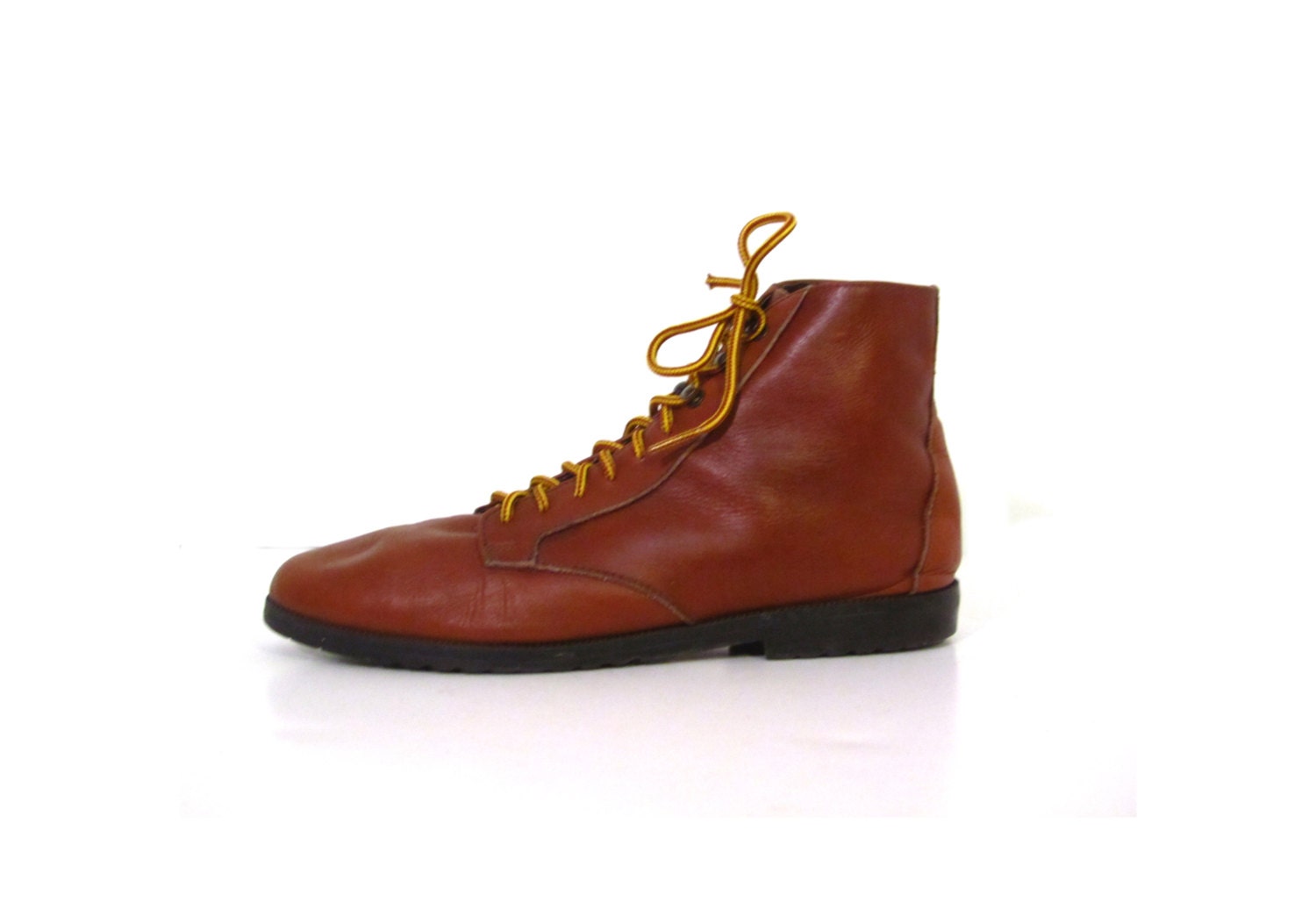 Vintage 80s Distressed Caramel Brown Leather Lace Up Ankle Booties ...