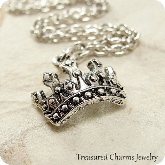 Royal Crown Necklace Silver Royal Crown Charm by treasuredcharms